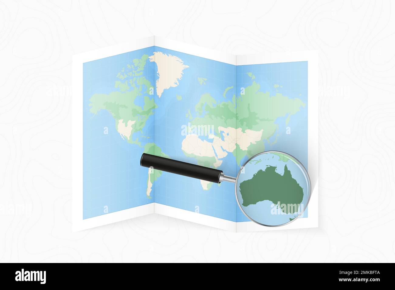 Enlarge Australia with a magnifying glass on a folded map of the world. Vector paper map Stock ...