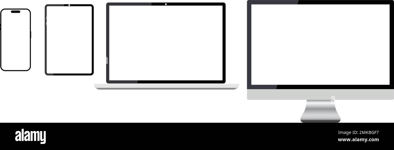 Set of Realistic computer laptop smartphone with transparent screen ...