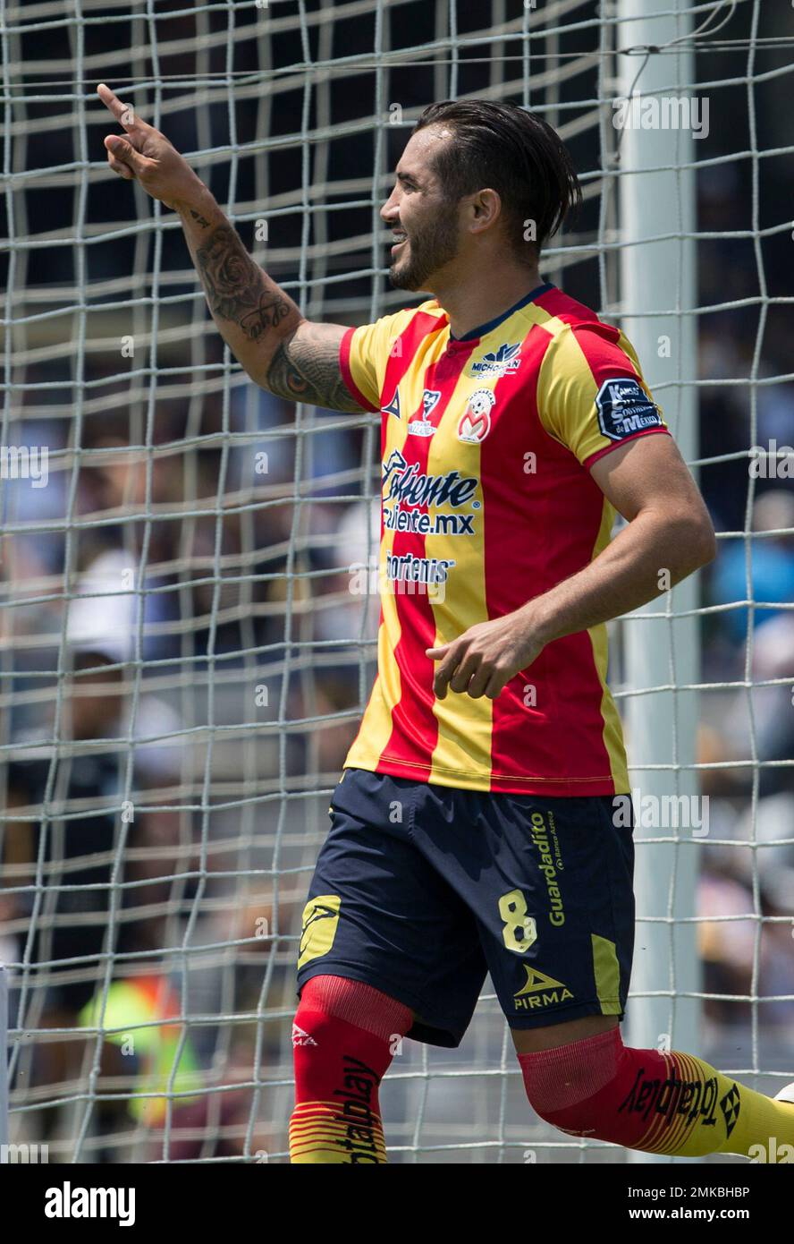 Morelia's Mario Osuna celebrates his goal against Pumas during a Mexico ...
