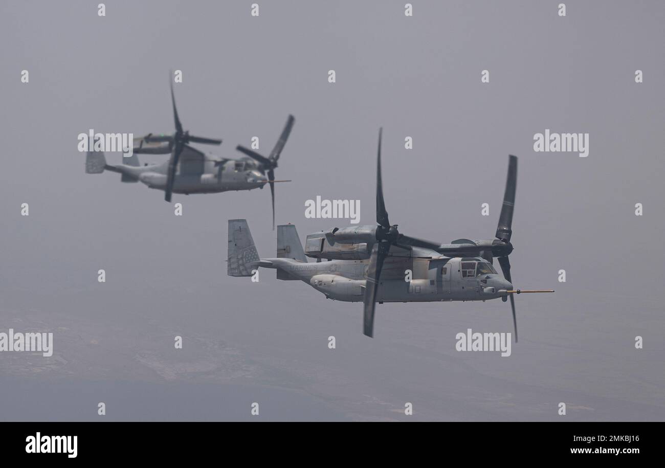 Two U.S. Marine Corps MV-22 Ospreys assigned to Marine Medium Tiltrotor ...