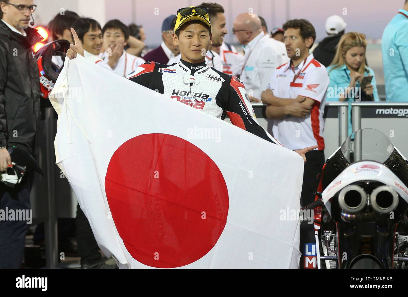 Japanese rider Kaito Toba celebrates after winning the Moto3 World ...