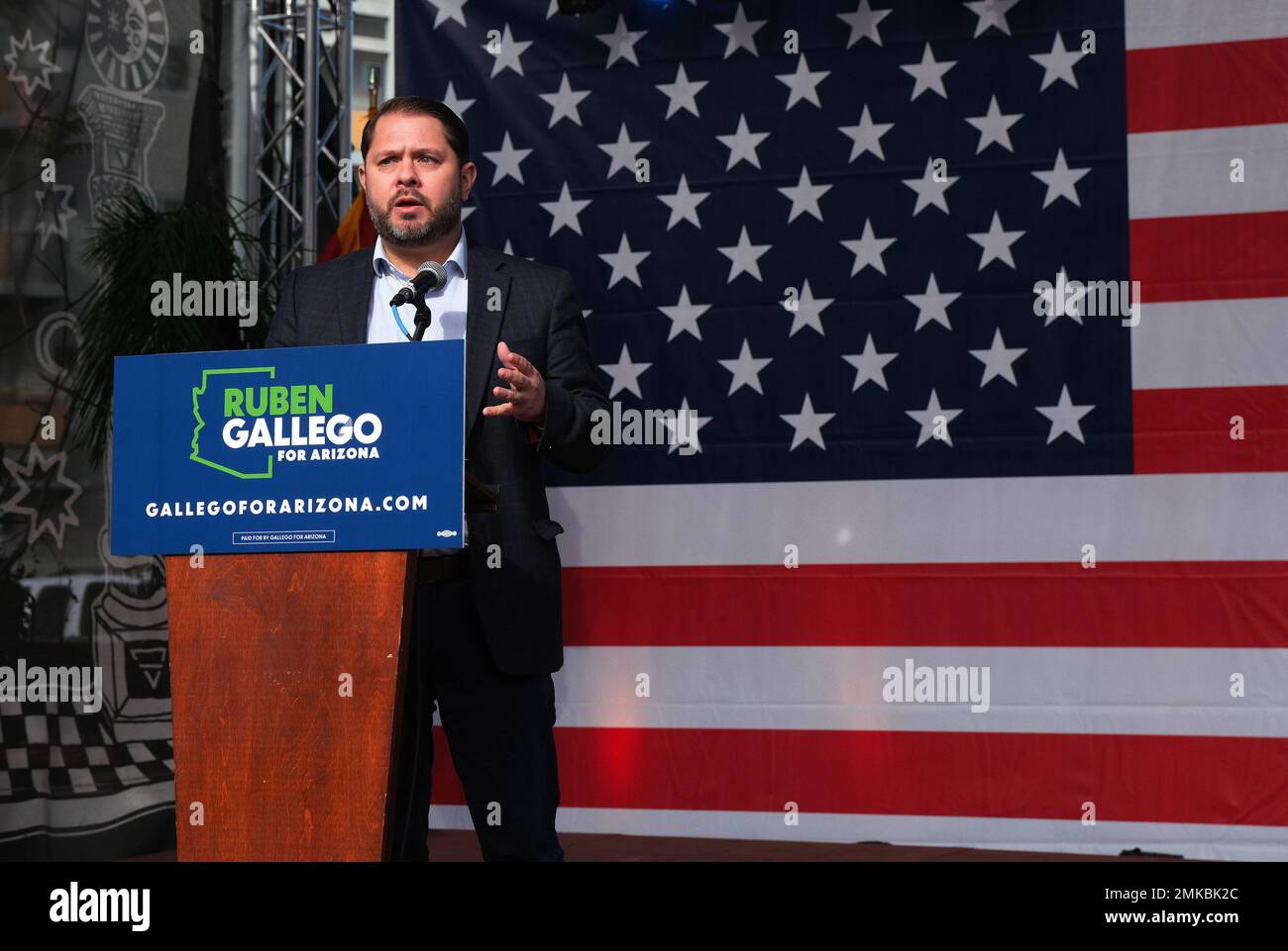 Tucson, Arizona, USA. 28th Jan, 2023. Congressman Ruben Gallego holds ...