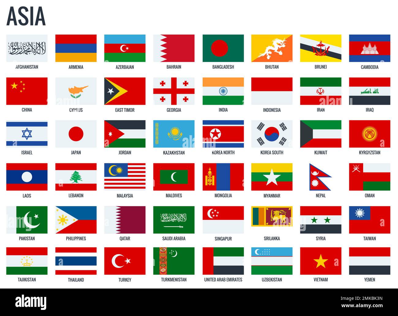 Asia Flags All Official National Flags Of The Asia Stock Vector Image
