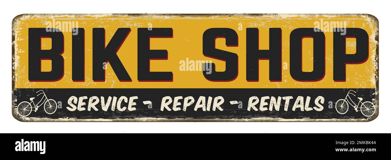 Bike shop vintage rusty metal sign on a white background, vector ...