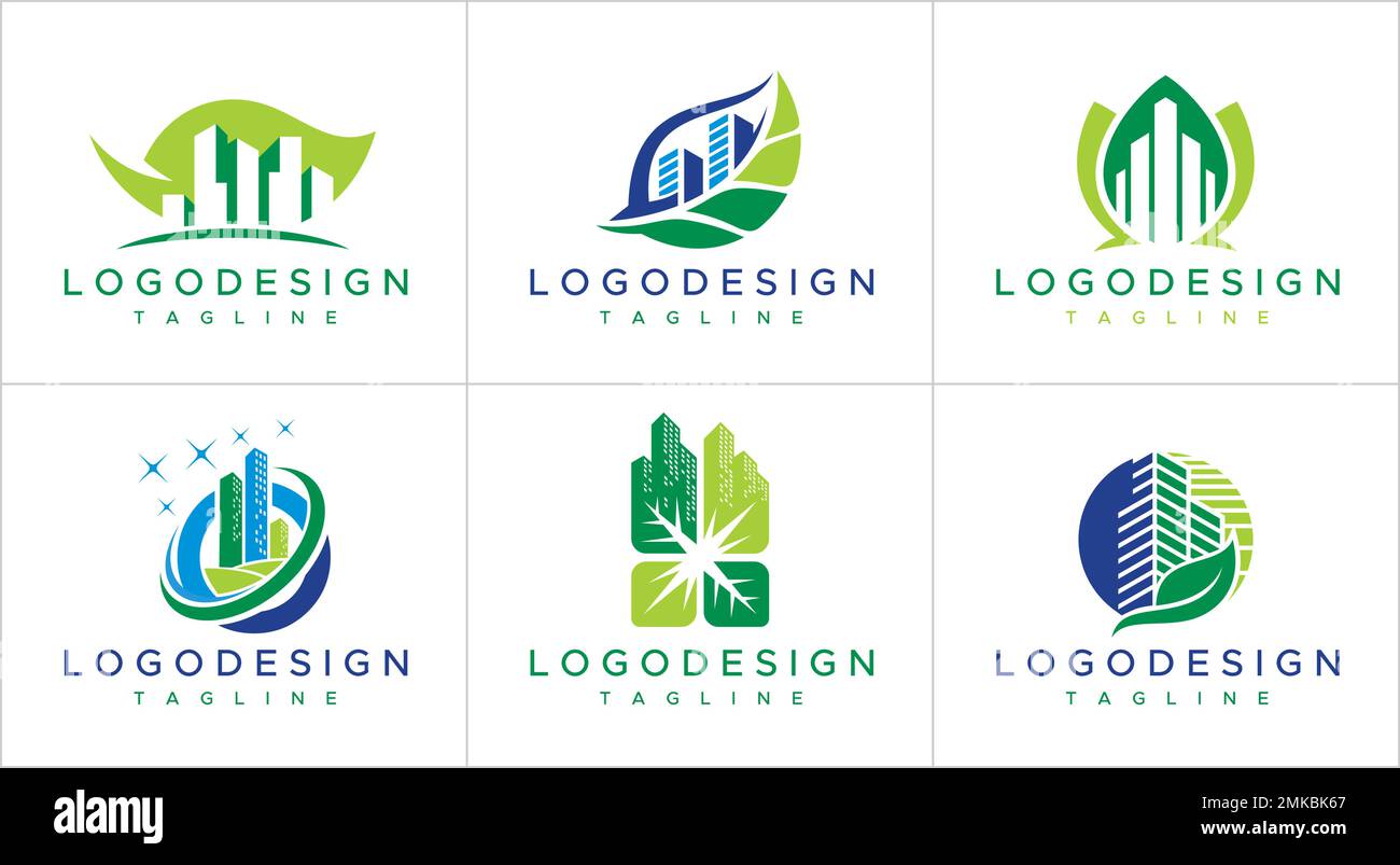 Set of eco building logo design graphic. Nature building logo template ...