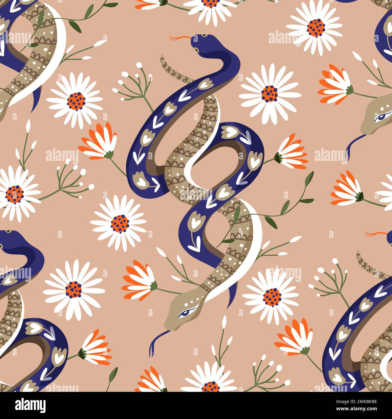 Wild snake vector exotic background, beautiful decoration flower ...