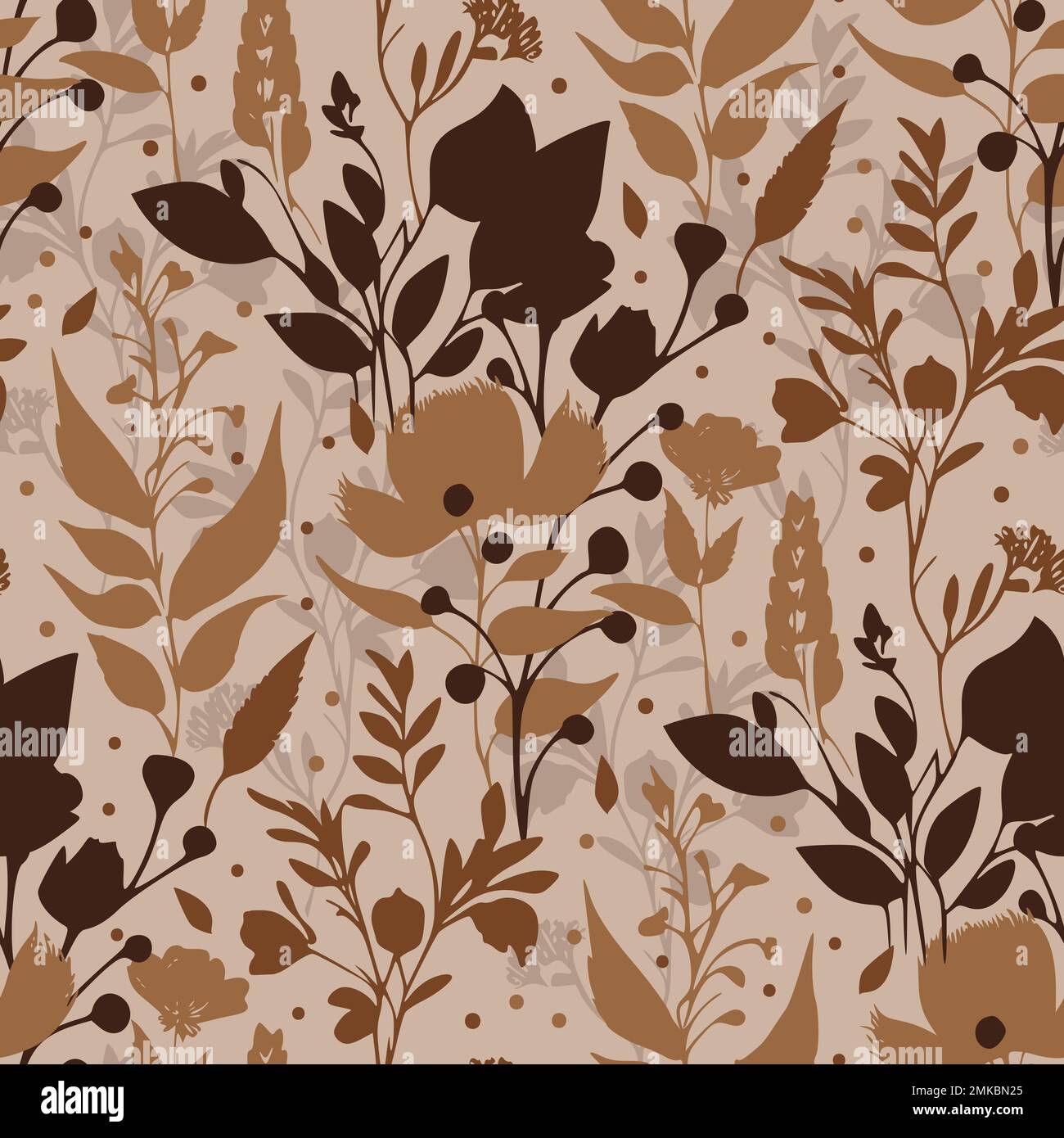 Brown flower wallpaper, vintage texture retro boho natural drawing ...