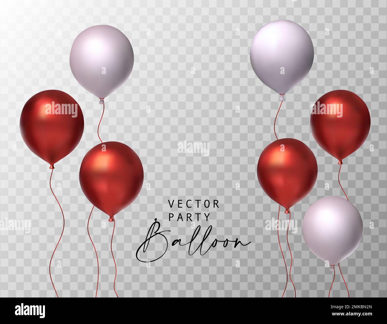 Balloon red white party set isolated on transparent background. Vector ...
