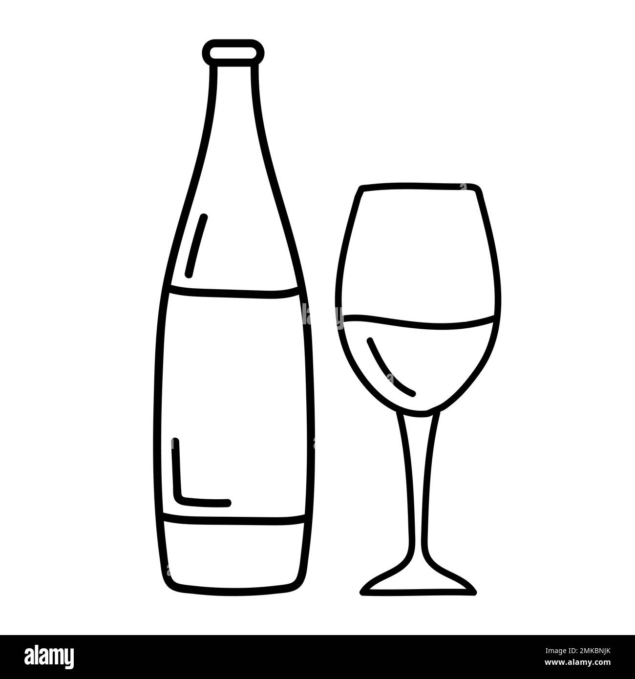 Vector line art wine bottle and glass alcohol Stock Vector Image & Art ...
