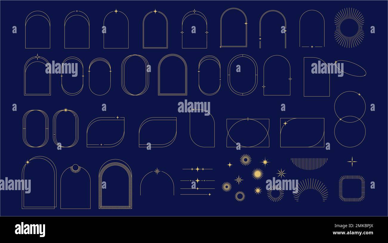 Modern Minimalist Aesthetic linear frames, arcs, stars and elements ...