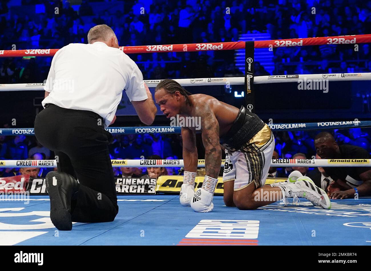Anthony Yarde after being knocked down by Artur Beterbiev during their WBC, IBF and WBO light ...