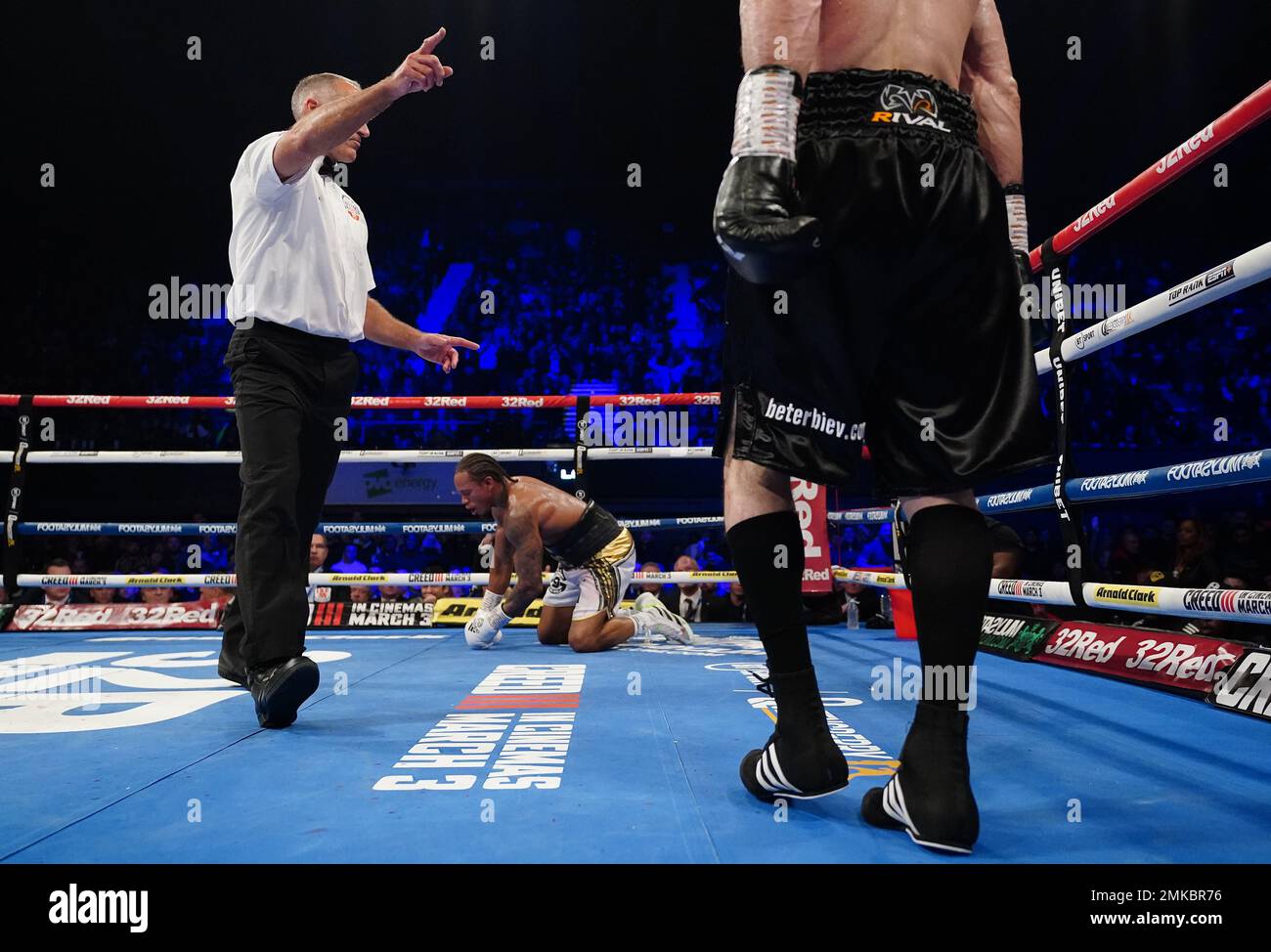 Anthony Yarde after being knocked down by Artur Beterbiev during their WBC, IBF and WBO light ...