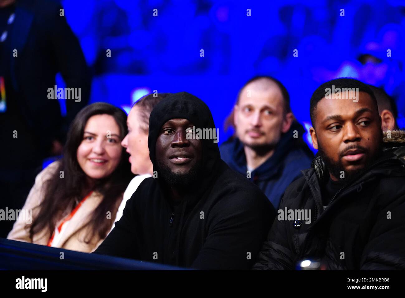 Rapper Stormzy, Michael Ebenezer Kwadjo Omari Owuo Jr, is seen ringside ...