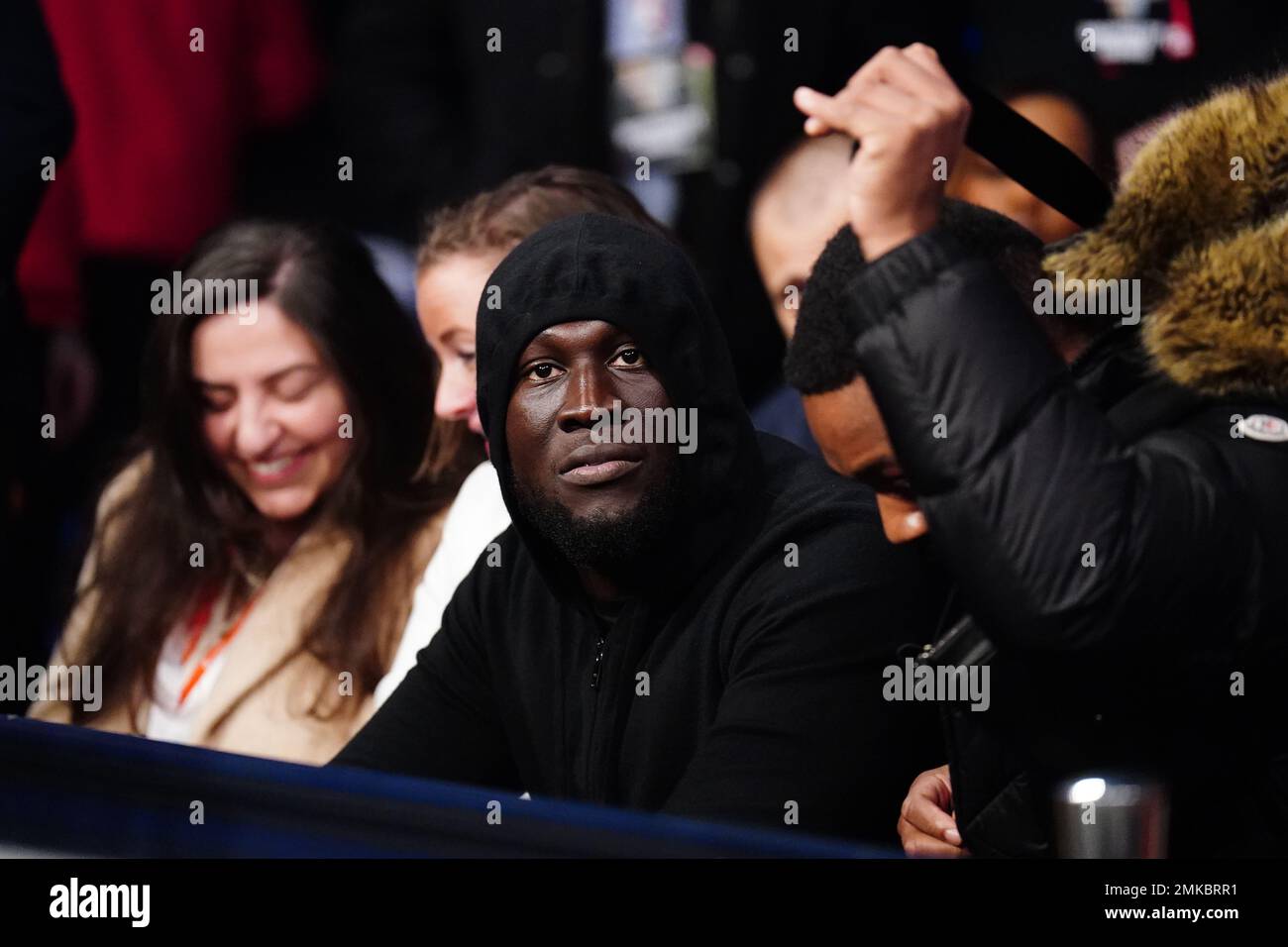 Rapper Stormzy, Michael Ebenezer Kwadjo Omari Owuo Jr, is seen ringside ...