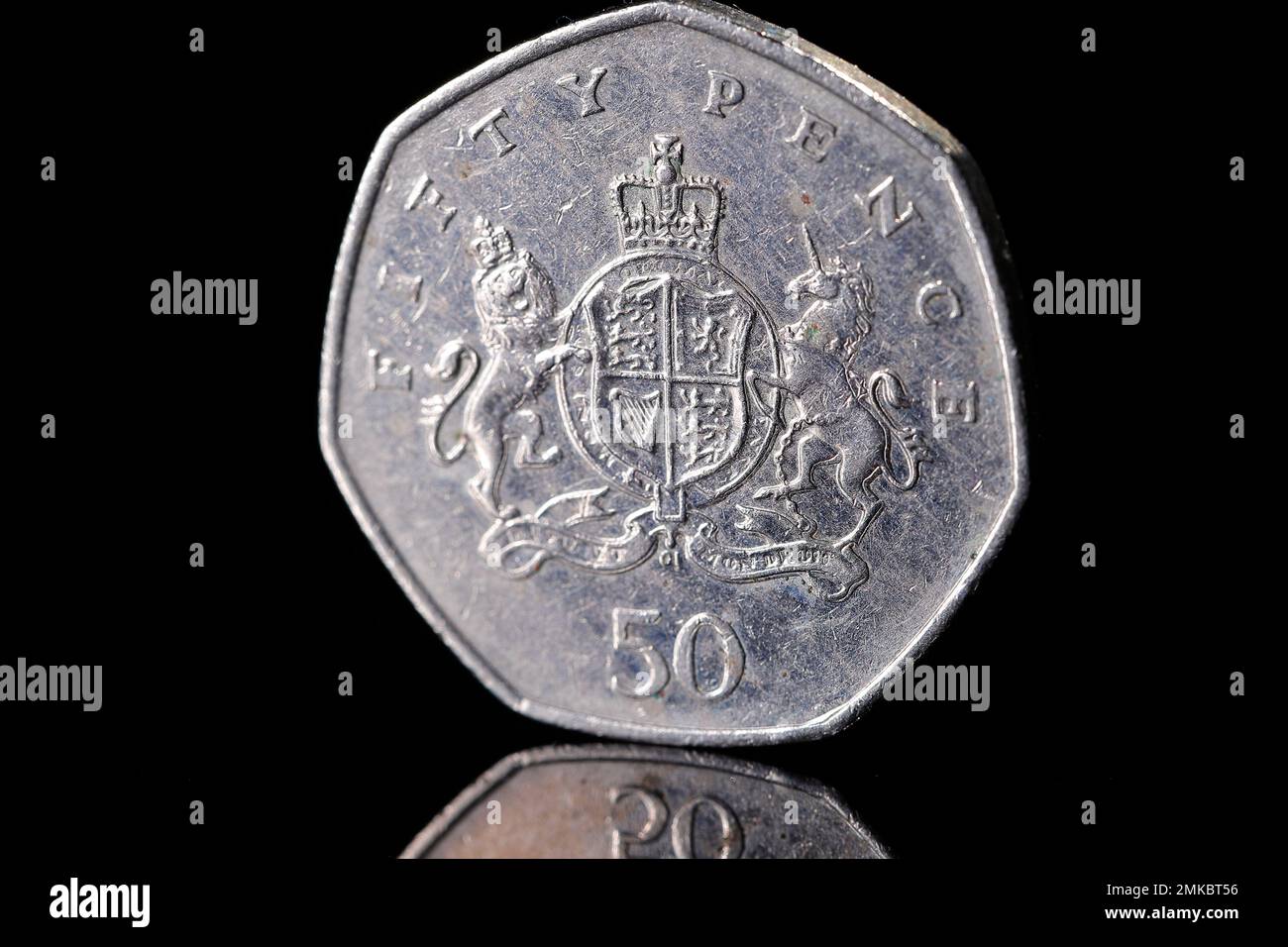 Reverse side of a 50p coin issued in 2013 by the Royal Mint to ...