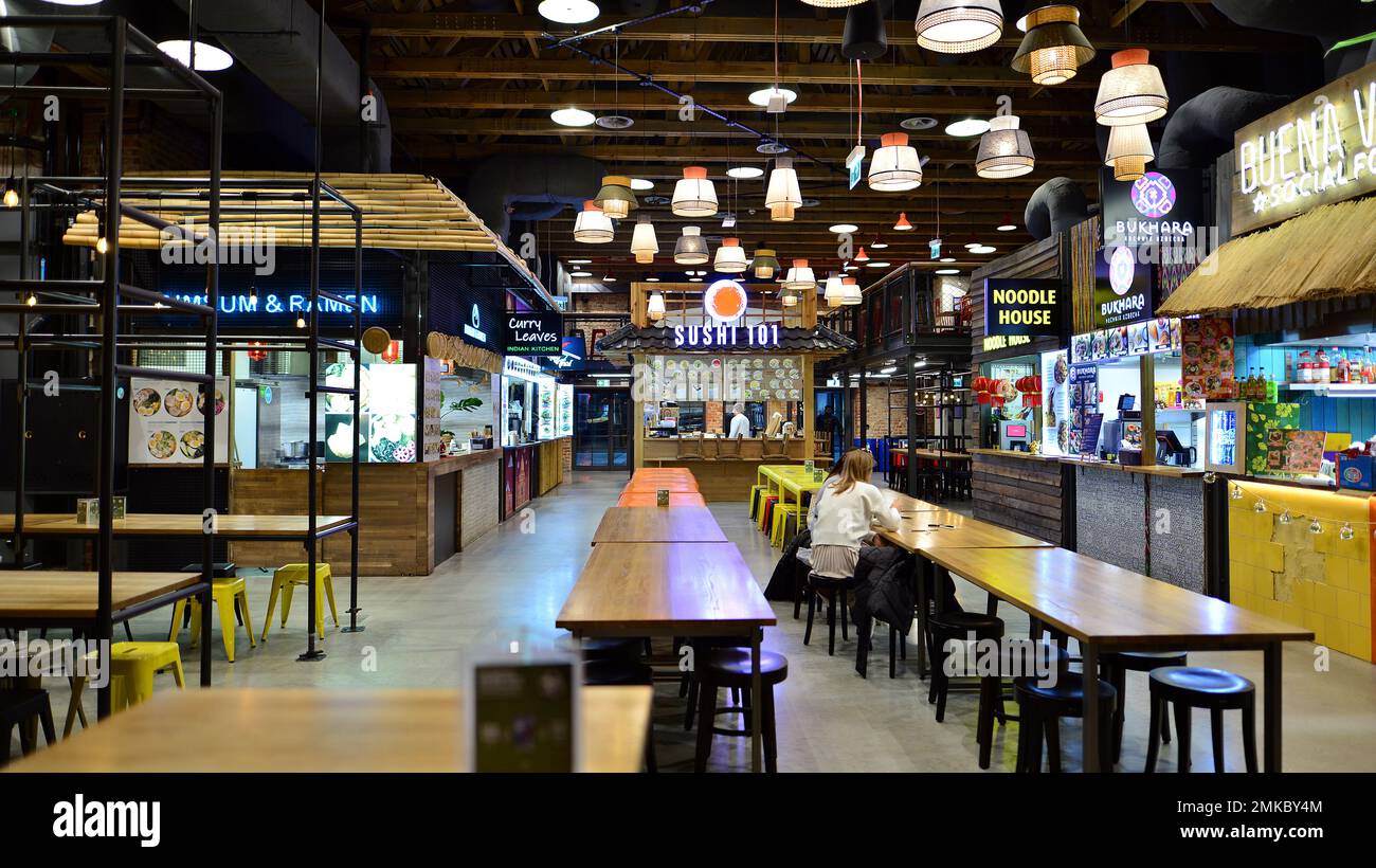 Warsaw, Poland. 1 December 2022. Food Town at the Fabryka Norblina. It ...
