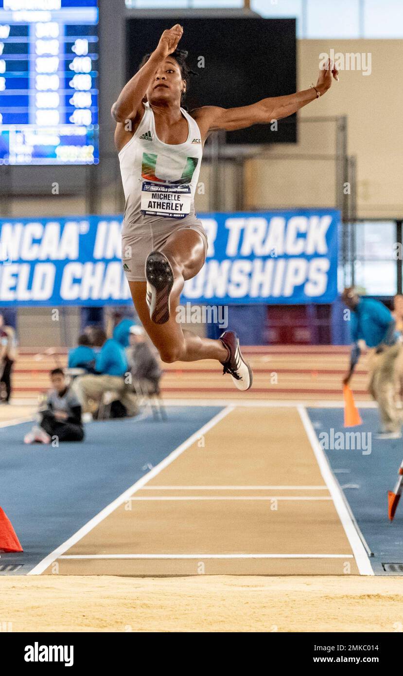 Miami's Michelle Atherley competes in the women's long jump event in ...