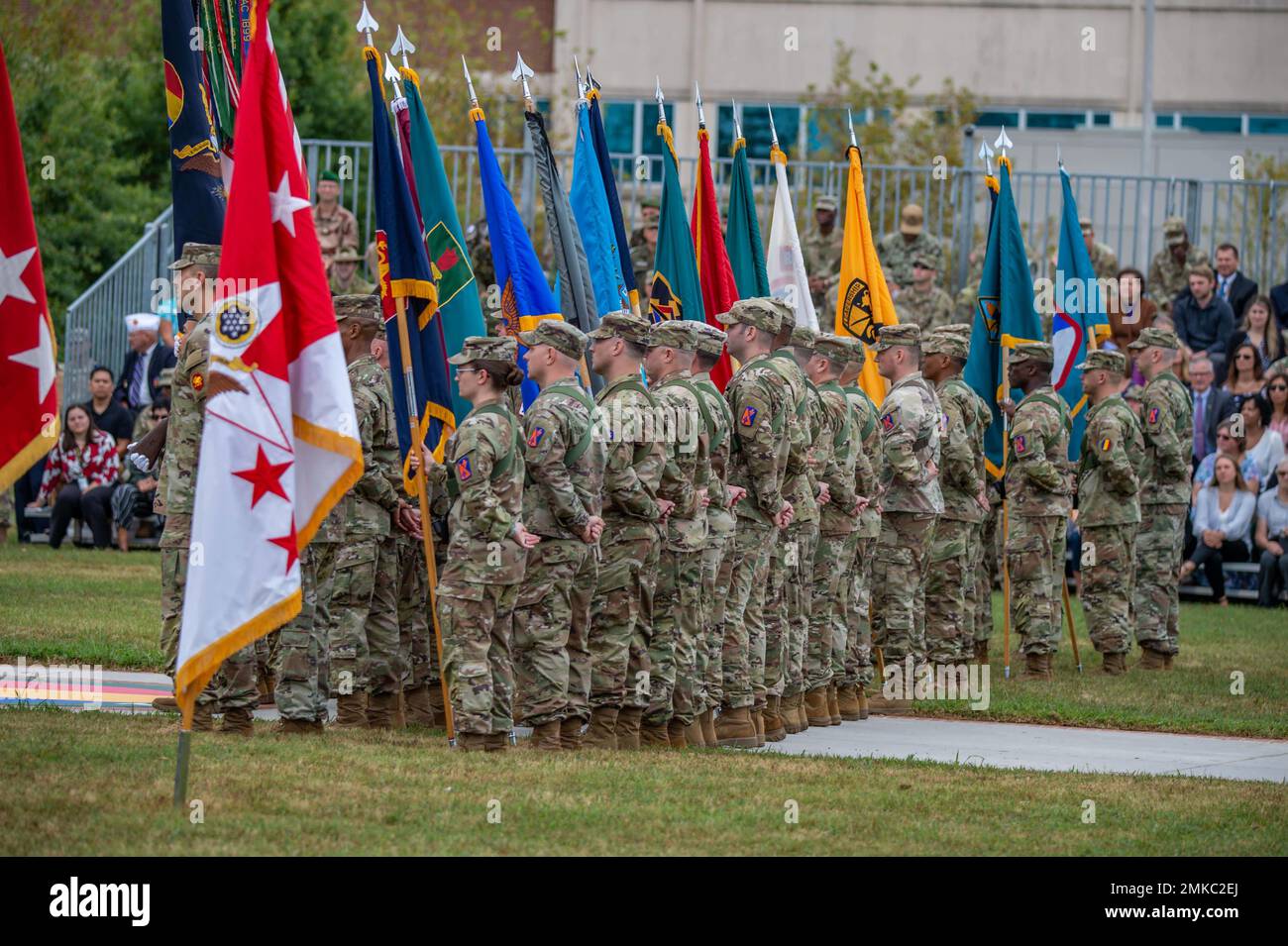 U.S. Army Soldiers bear the unit colors at the change of command ...