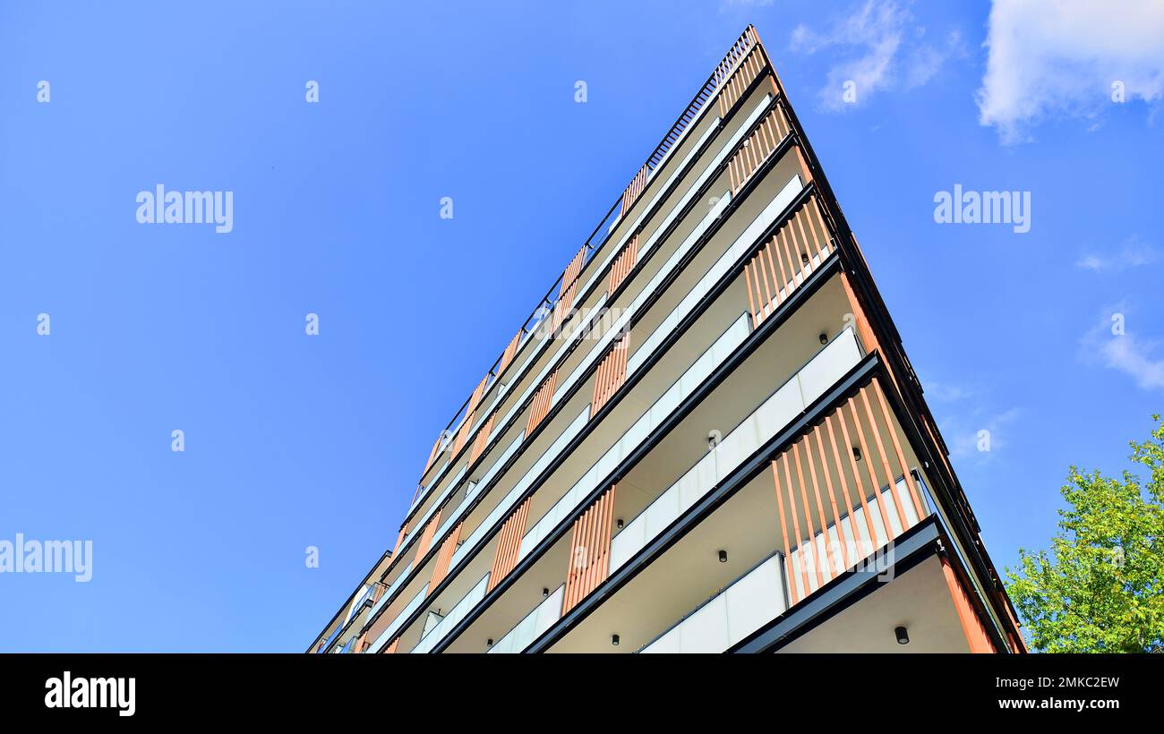 Modern apartment building in sunny day. Exterior, residential house ...