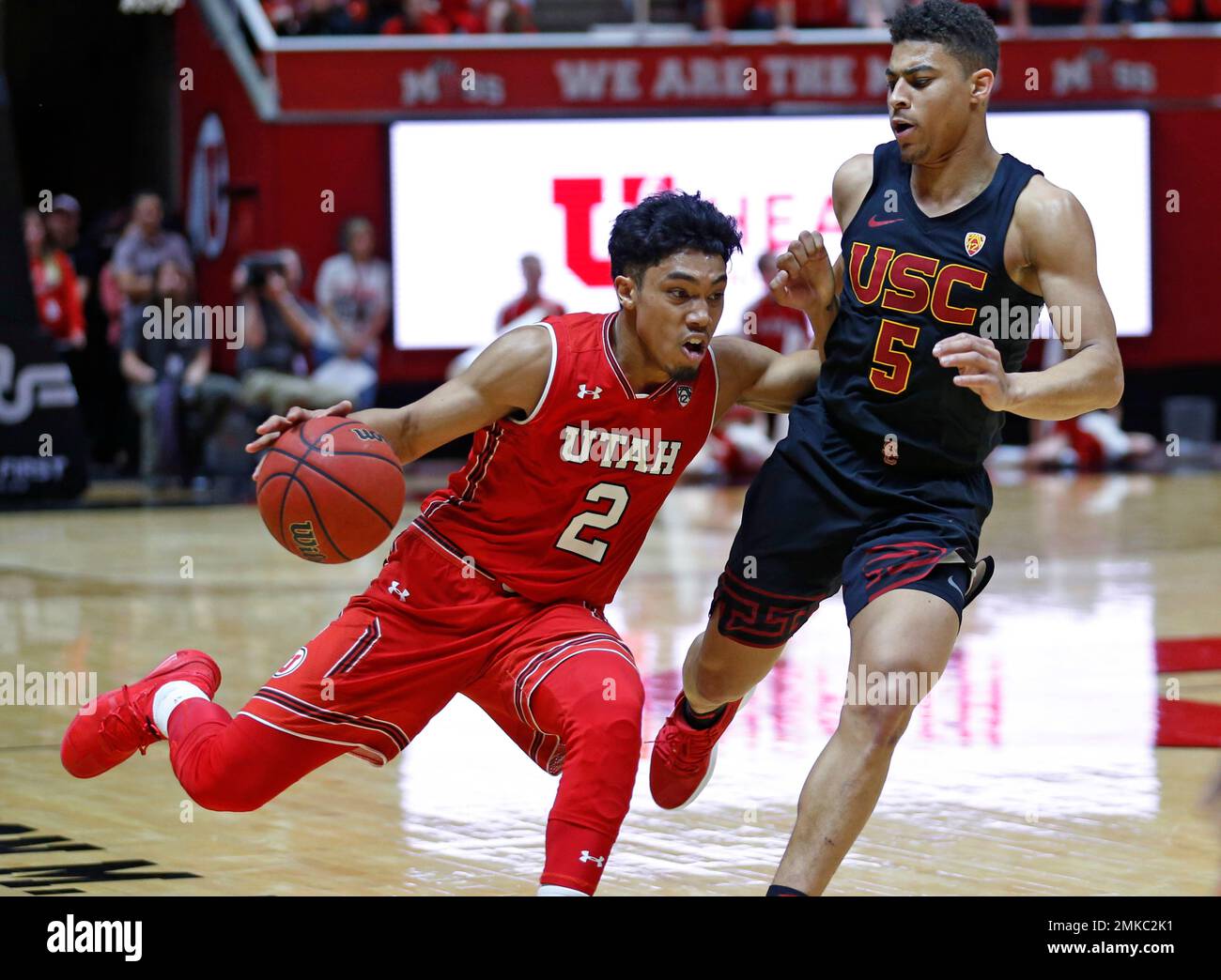 Utah guard Sedrick Barefield (2) drives around Southern California ...