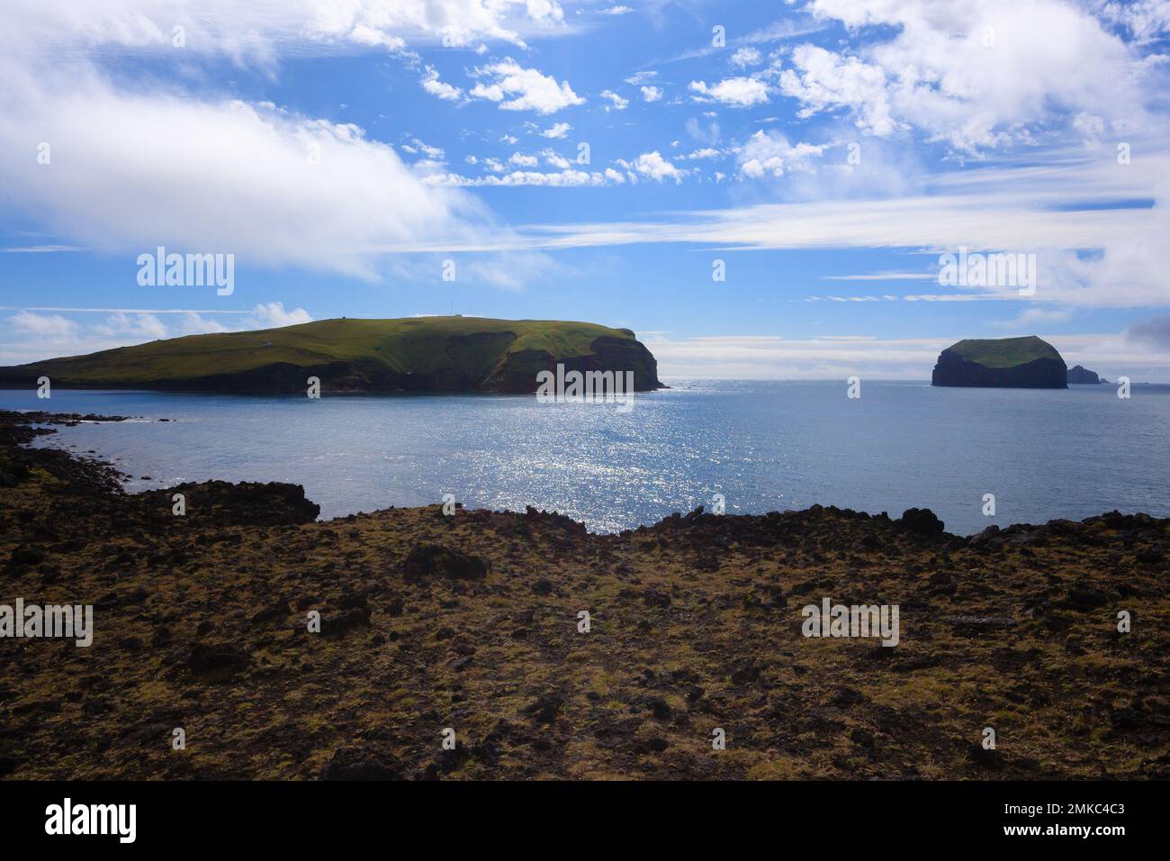 Vestmannaeyjar island beach view with Surtsey island in background ...