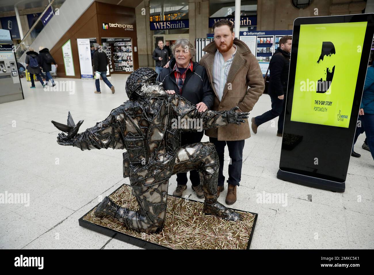 British sculptor Alfie Bradley poses for photographs with Margaret ...