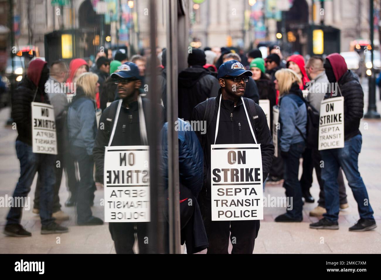 Philadelphia transit system police officers picket outside of the ...