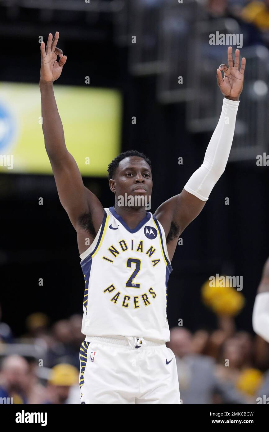 Indiana Pacers' Darren Collison reacts after hitting a 3-point shot ...