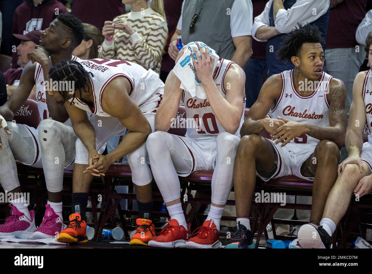 Charleston forward Ante Brzovic (10) reacts from the beach during the ...