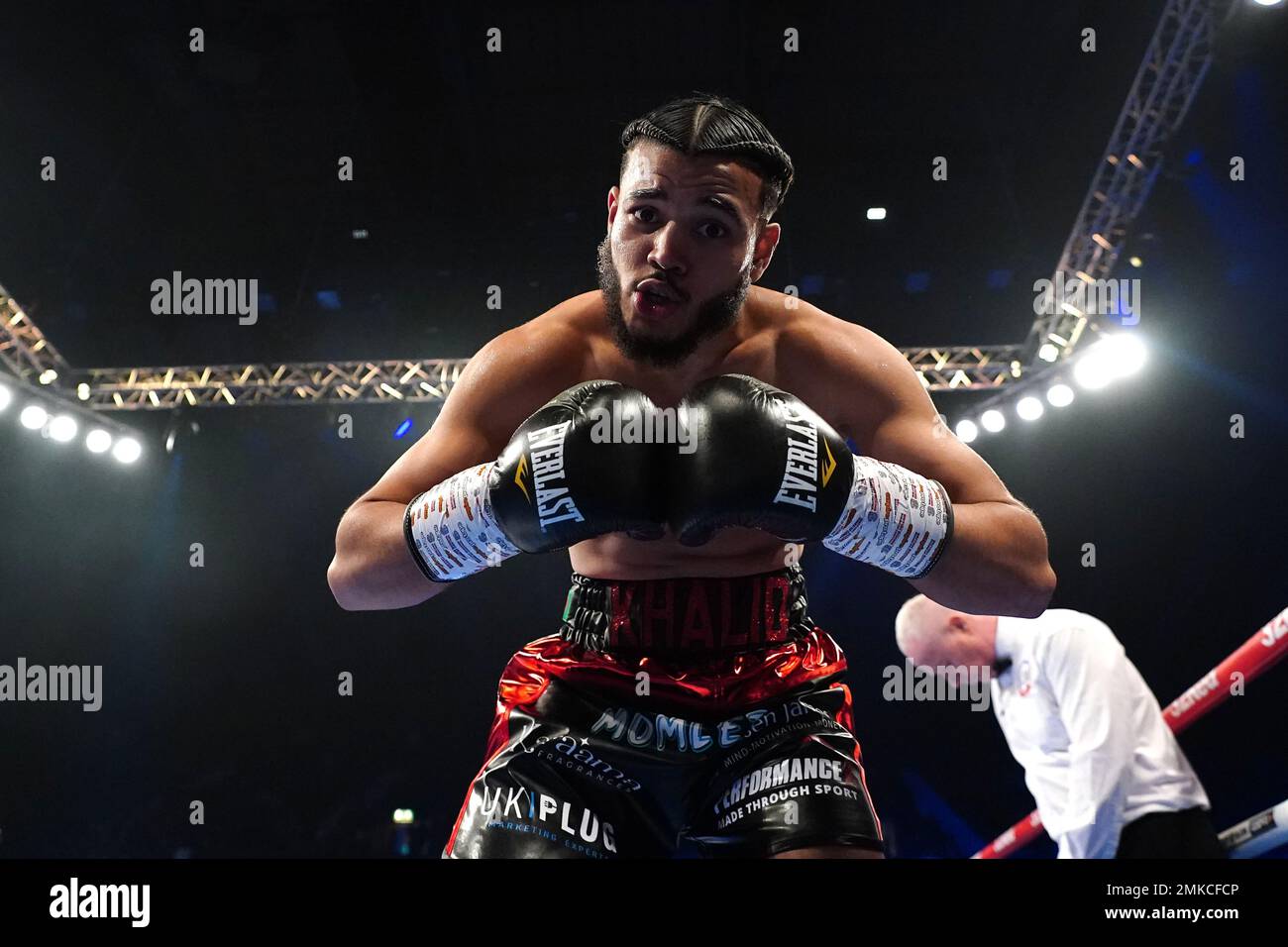 Khalid Ali celebrates victory over Ivica Gogosevic at the OVO Arena ...