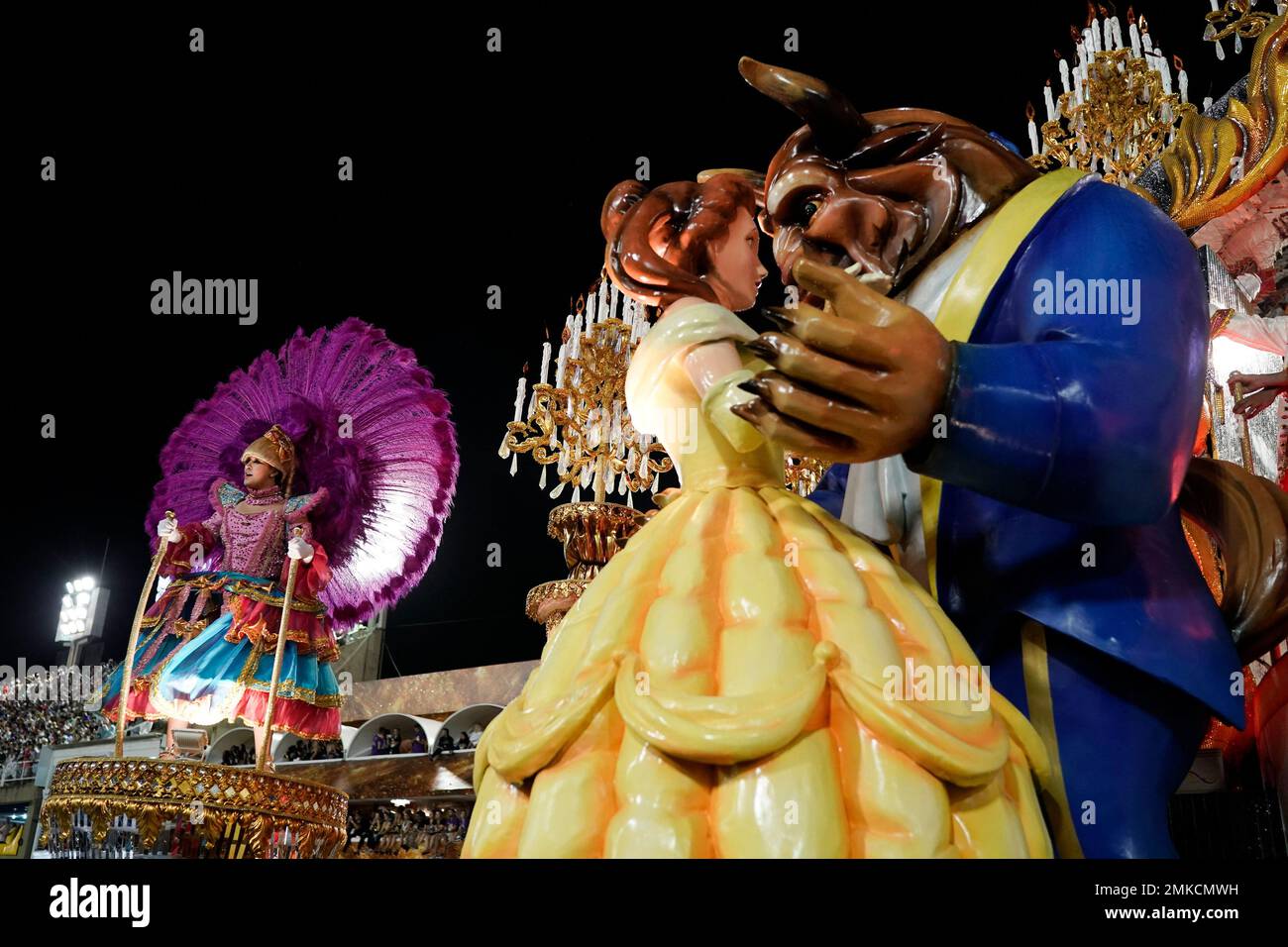 A performer from the Viradouro samba school parades on a float during ...