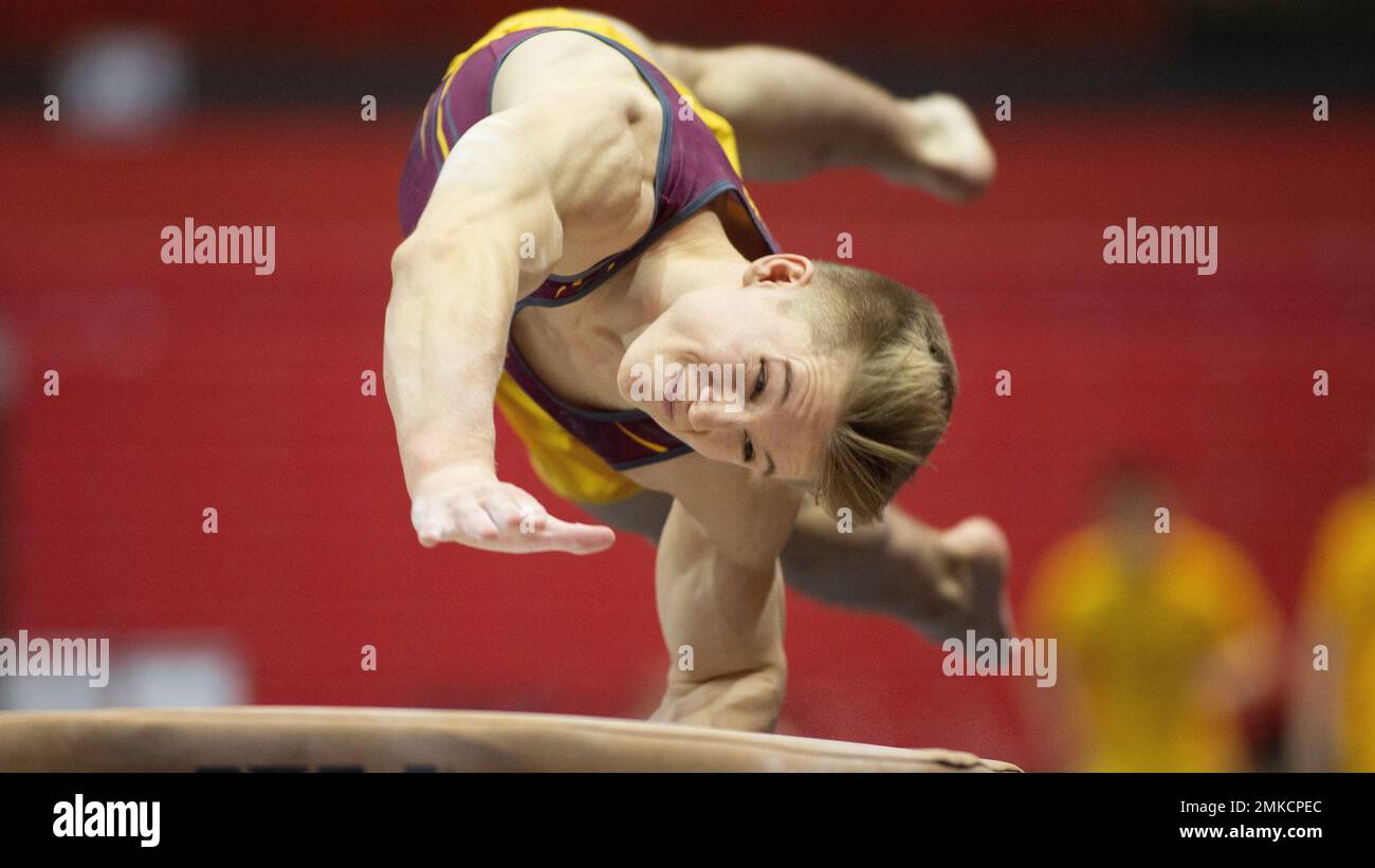 Minnesota's Shane Wiskus performing on the vault during a Nebraska ...