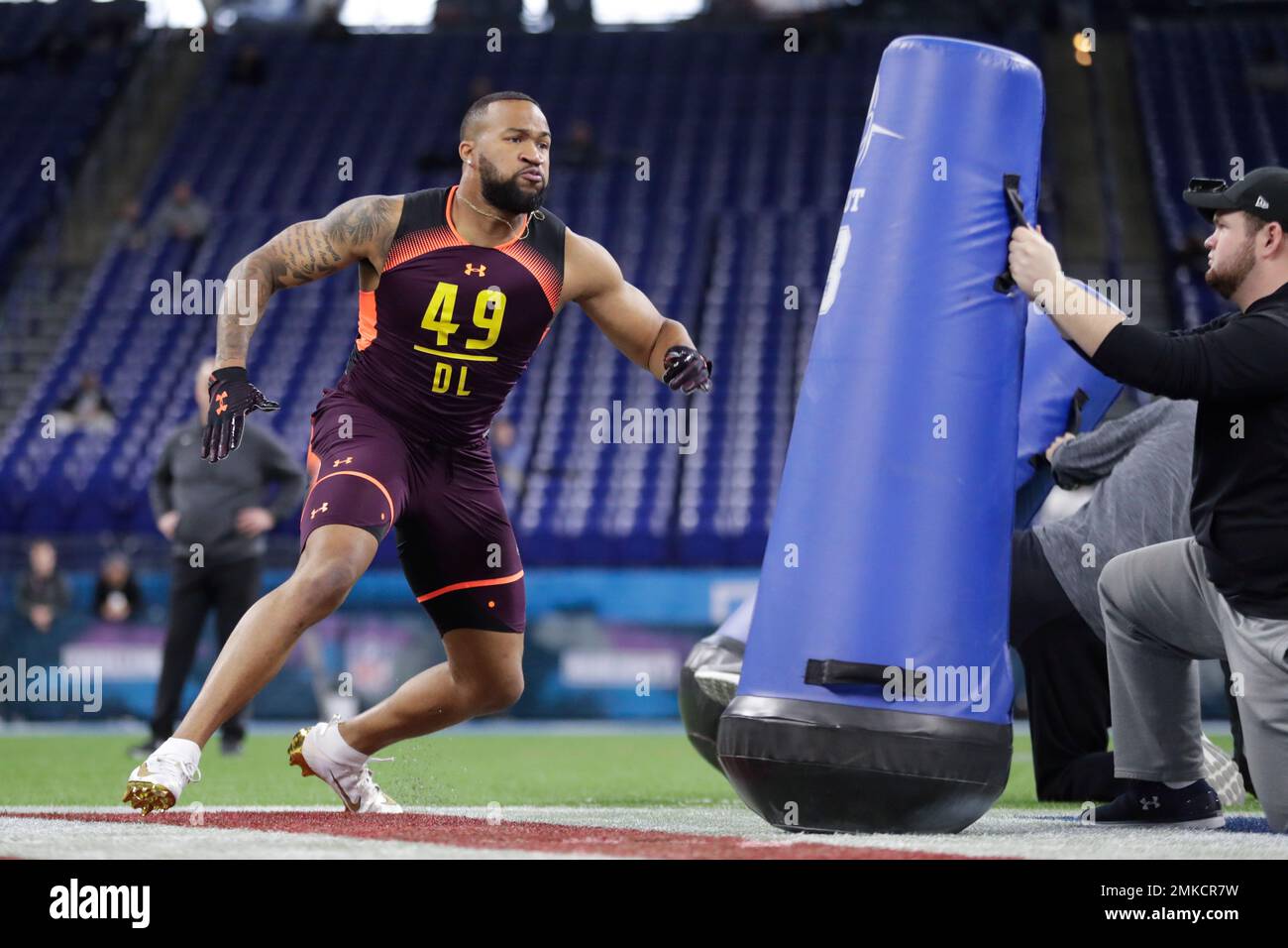 Boston College defensive lineman Wyatt Ray runs a drill at the NFL ...