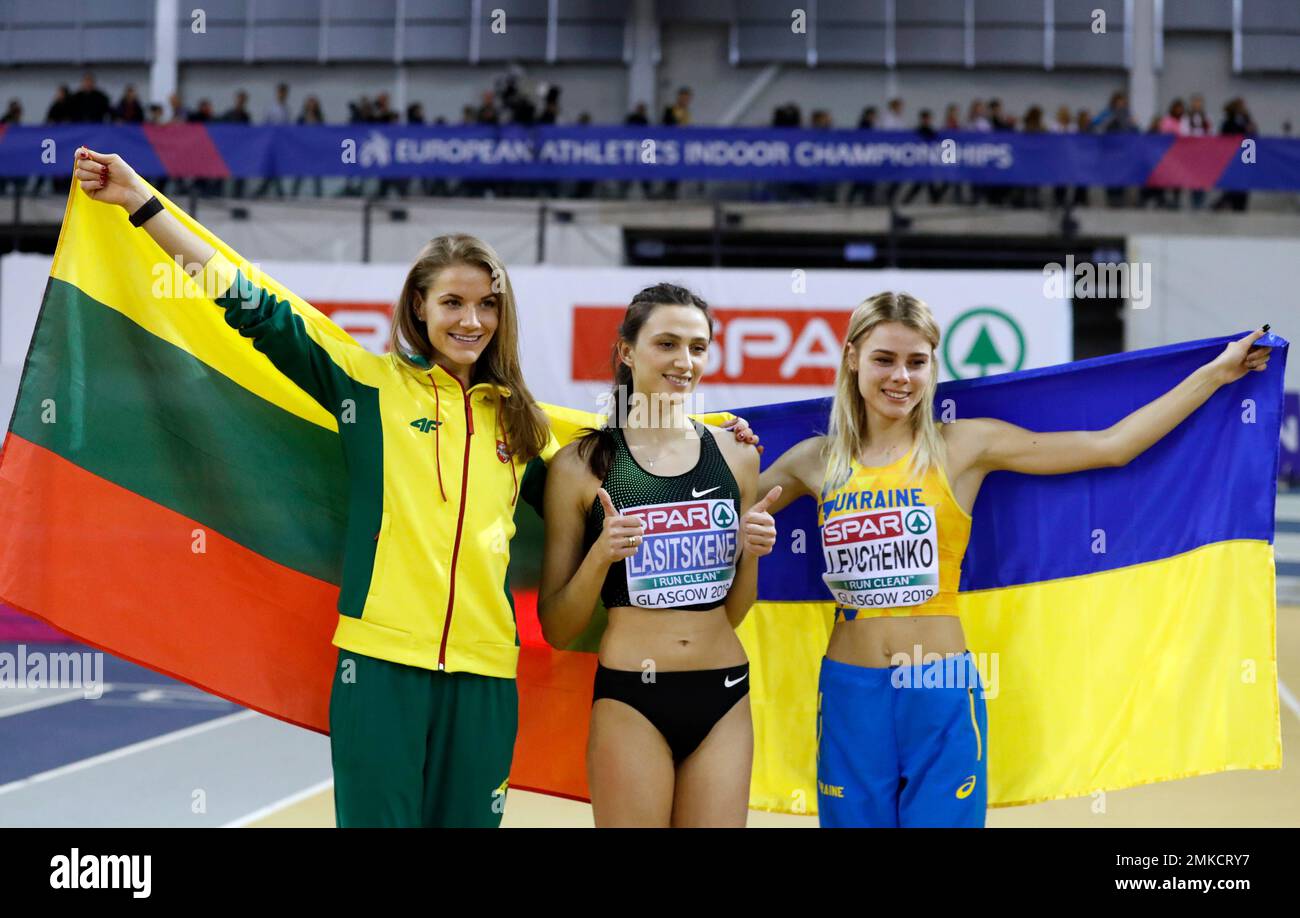 Bronze medalist Airine Palsyte of Lithuania, gold medalist Mariya Lasitskene of Russia and ...