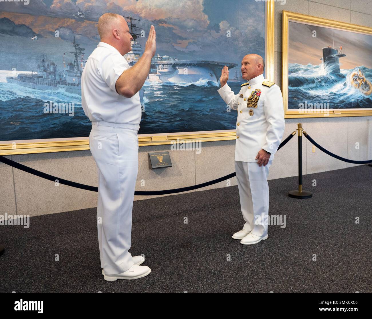 ANNAPOLIS, Md. (Sept. 8, 2022) Chief of Naval Operations Adm. Mike Gilday, right, delivers the ...
