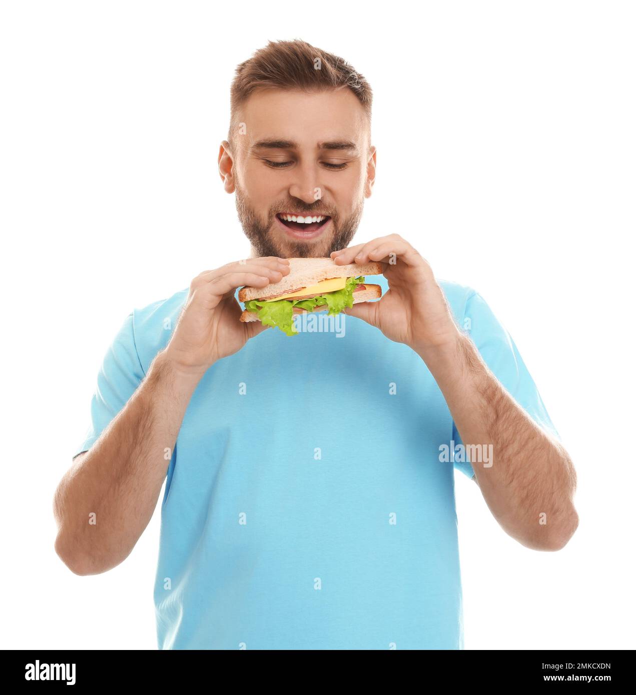 Man eating sausage sandwich hi-res stock photography and images - Alamy