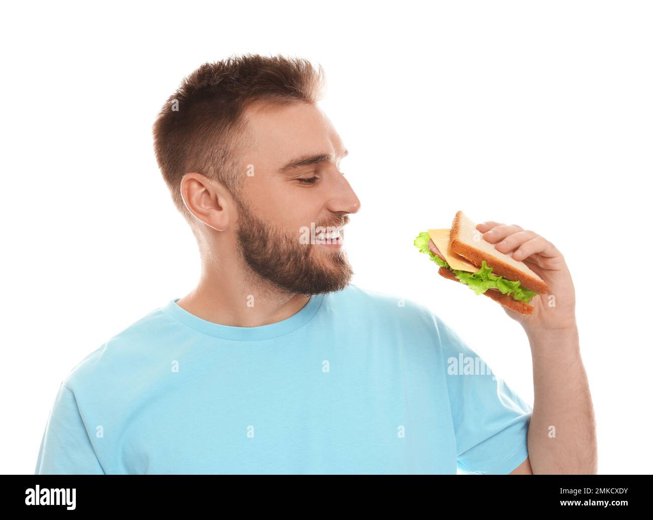 Man eating sausage sandwich hi-res stock photography and images - Alamy