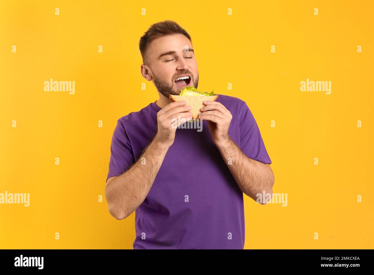 Man eating sausage sandwich hi-res stock photography and images - Alamy