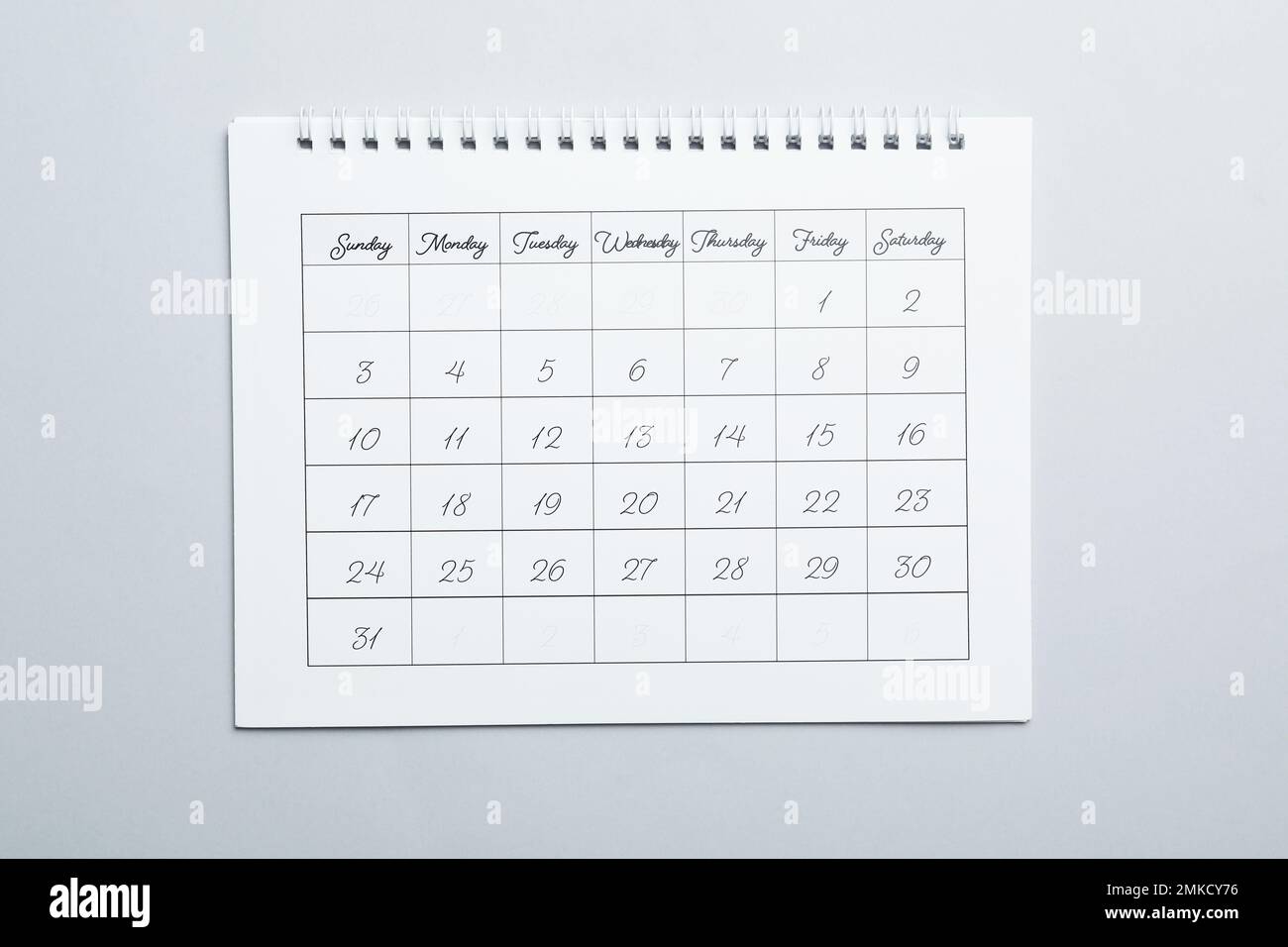 Paper calendar on light grey background, top view Stock Photo - Alamy