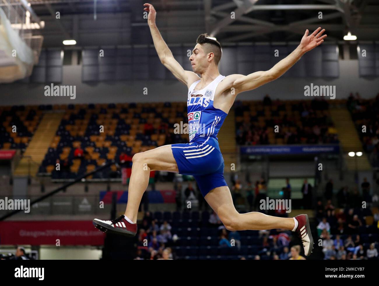 Miltiadis Tentoglou of Greece makes an attempt in the men's long jump ... Miltiadis Tentoglou of Greece makes an attempt in the men's long jump ...