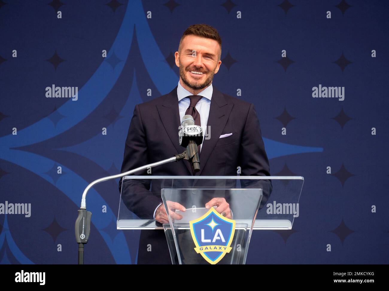 David Beckham attends an LA Galaxy David Beckham statue MLS soccer ...