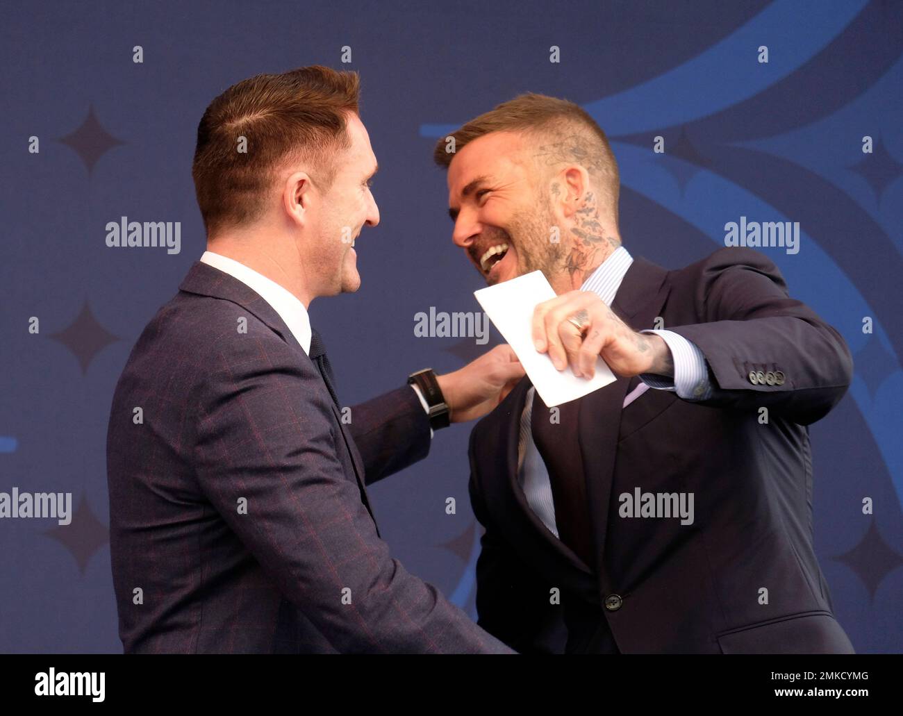Robbie Keane, left, and David Beckham attend an LA Galaxy David Beckham ...