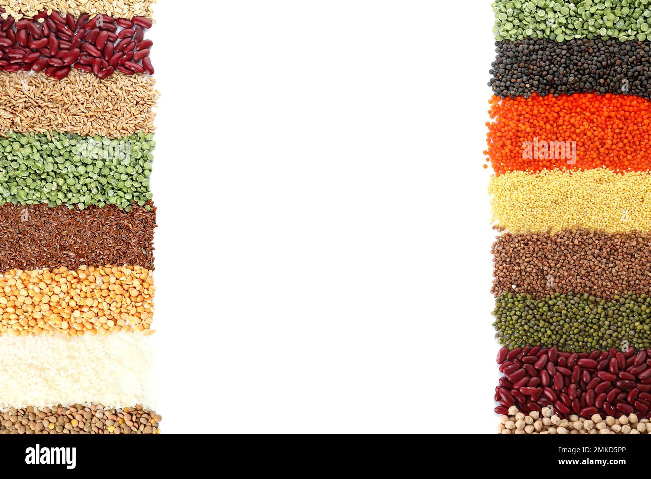 Different grains and cereals on white background, top view Stock Photo ...