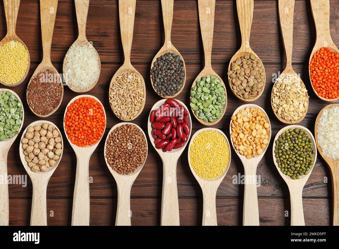 Flat lay composition with different types of legumes and cereals on ...