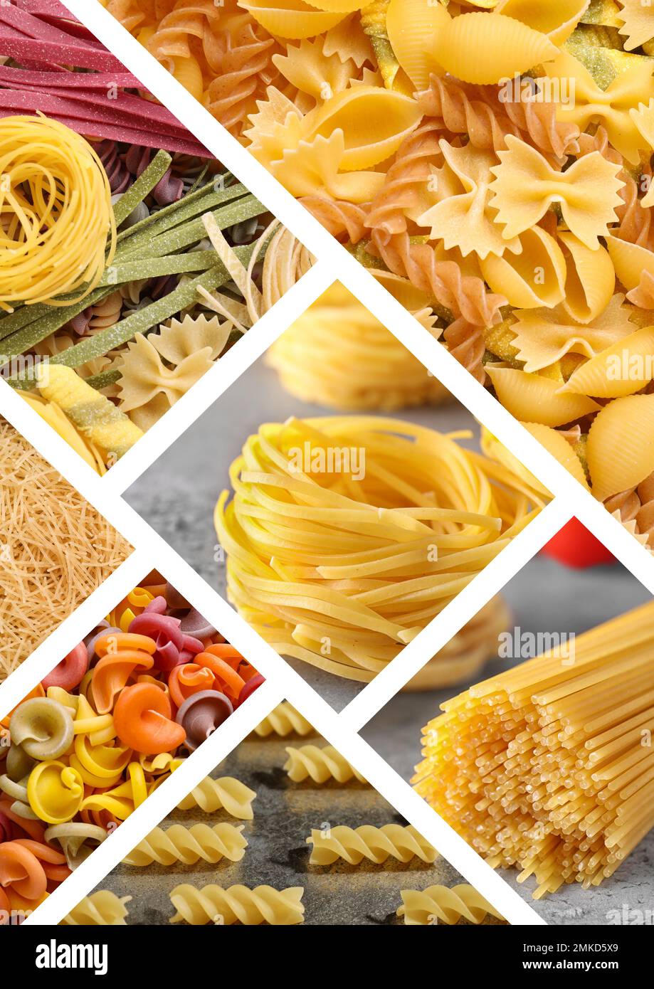 Different types of uncooked pasta. Photo collage Stock Photo - Alamy