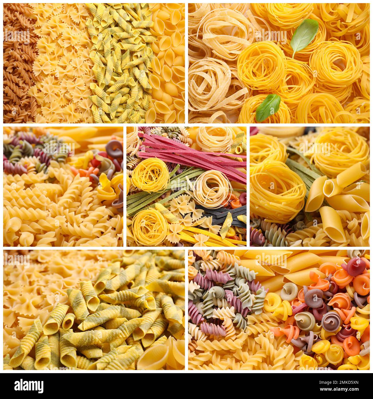 Different types of uncooked pasta. Photo collage Stock Photo - Alamy
