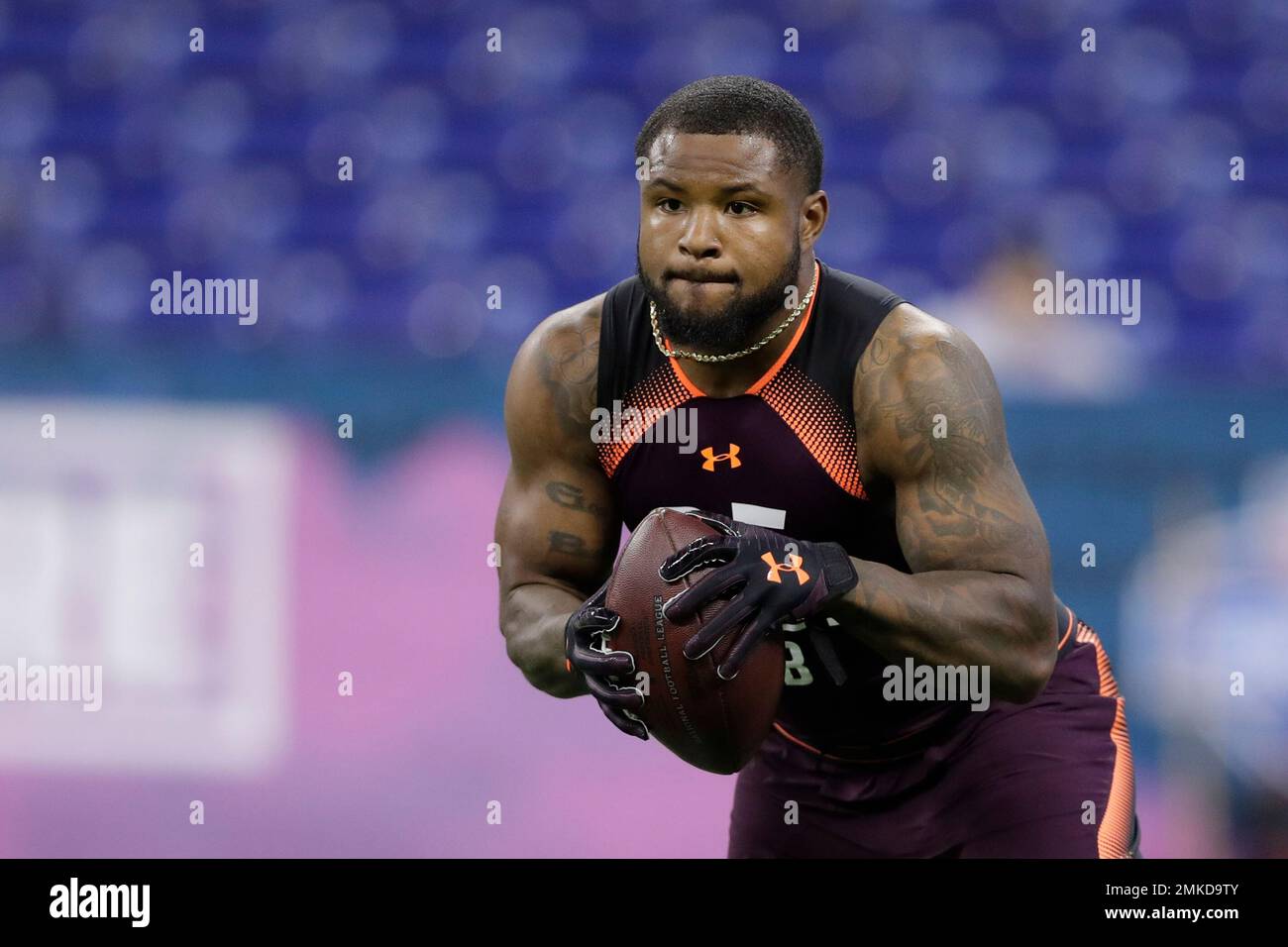 Ohio State running back Mike Weber runs a drill during the NFL football ...