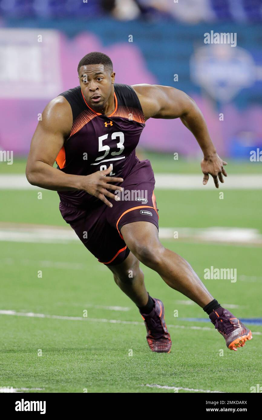North Carolina offensive lineman William Sweet runs a drill during the ...