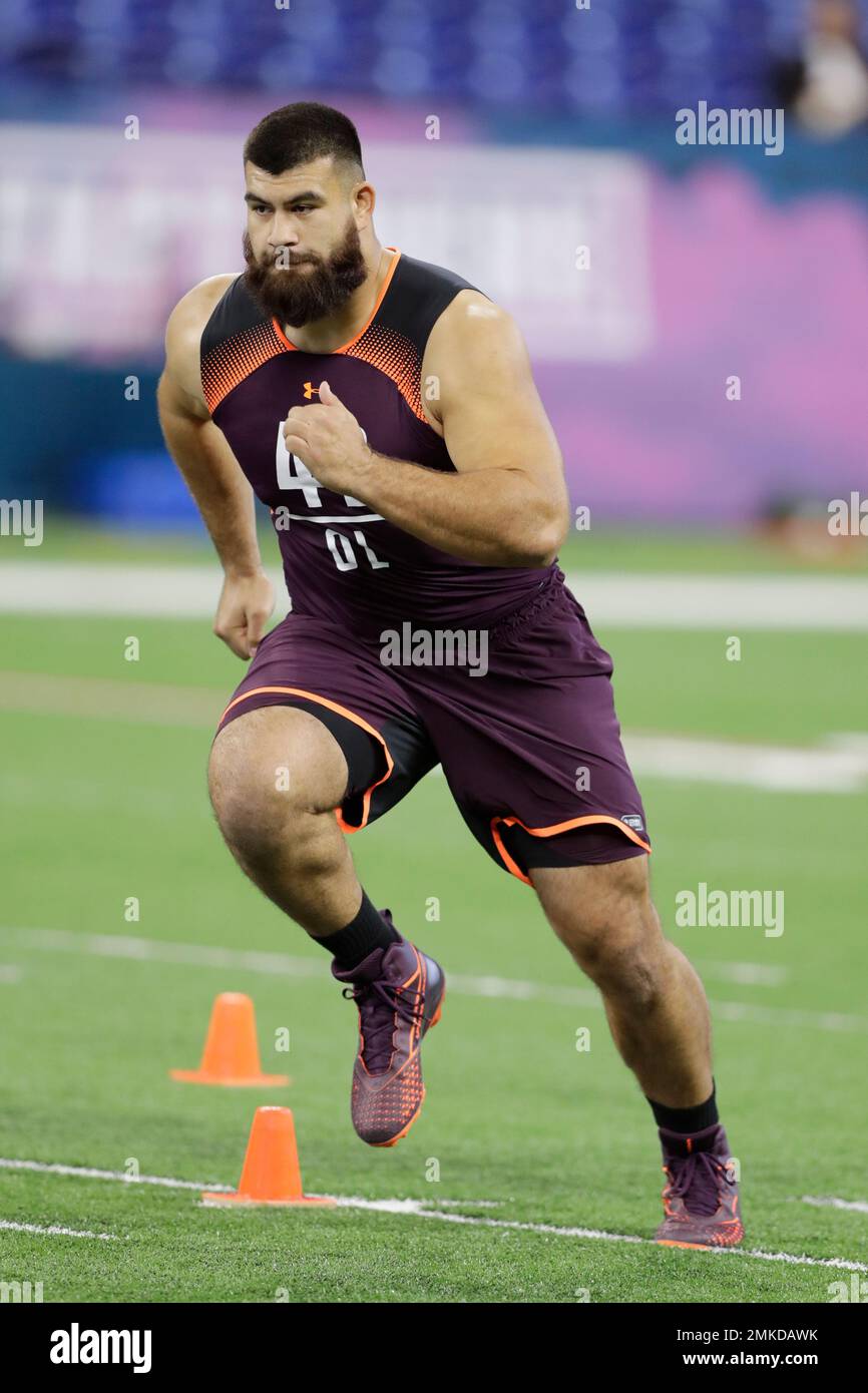 Weber State offensive lineman Iosua Opeta runs a drill during the NFL ...