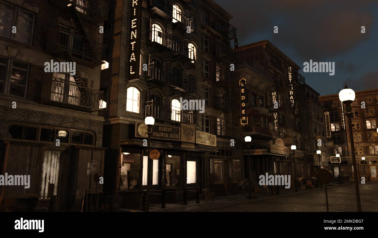 3D-illustration of a history streer of the roaring twenties 1920 Stock ...